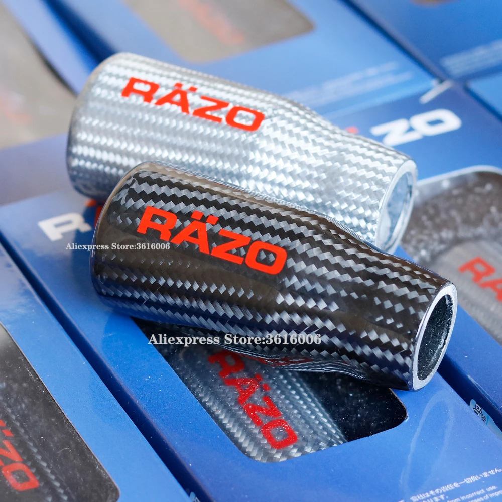 Black-Silver-RAZO-Real-Carbon-Fiber-Gear-Shift-Knob-Shifter-Lever-8cm ...
