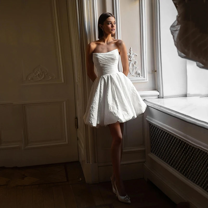 Eightree Formal Short Wedding Dresses Strapless Sleeveless Satin Bridal ...