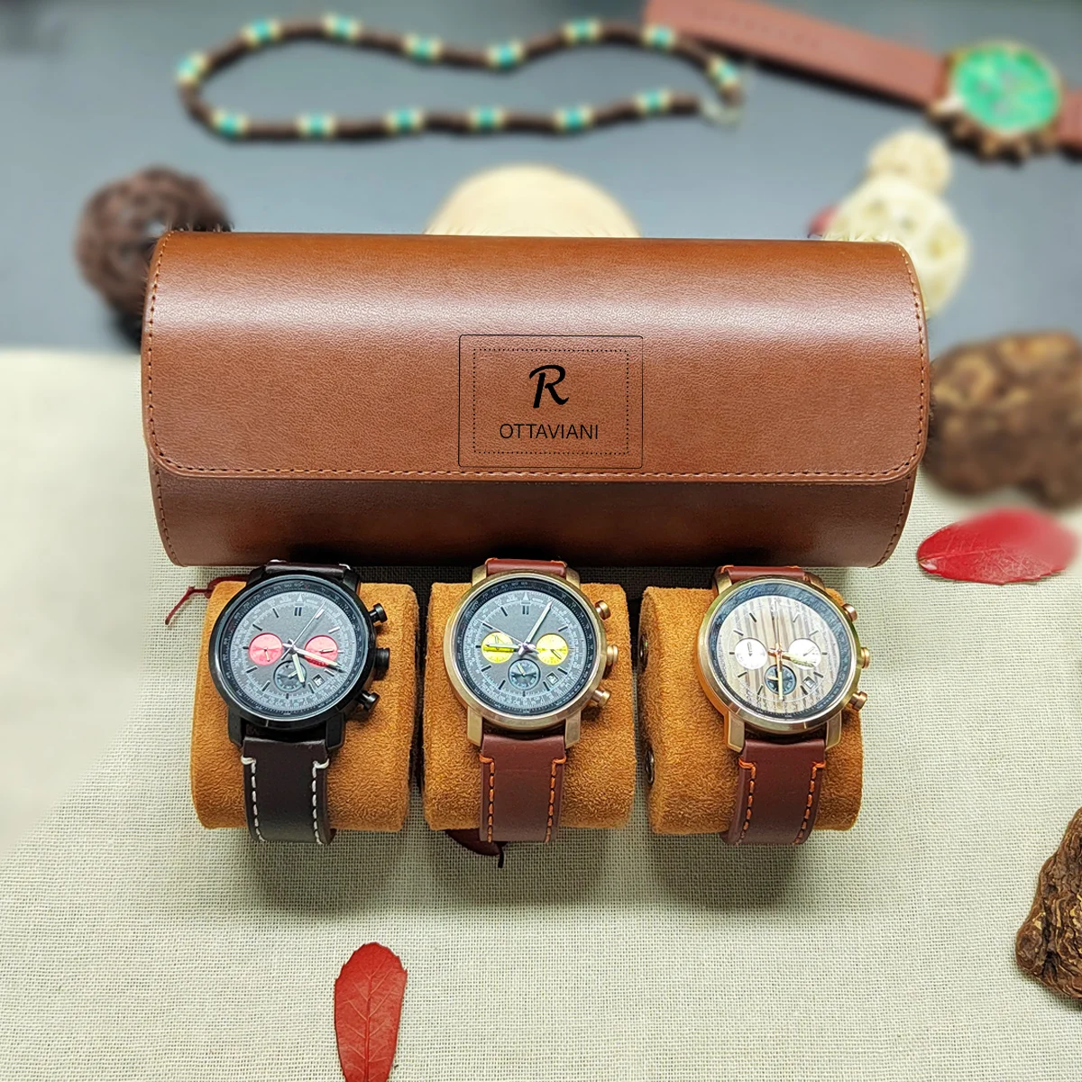 3-Slot-Custom-Leather-Watch-Box-Watch-Roll-Travel-Case-Personalized ...