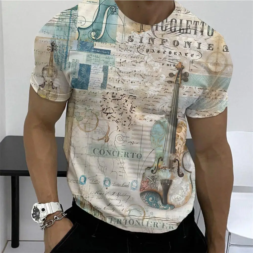 Summer-Music-Guita-Print-T-shirts-For-Men-Classic-Music-Instruments ...