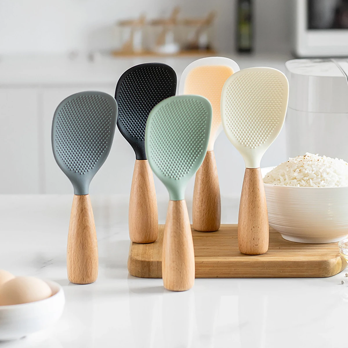 1Pc-Silicone-Wooden-Handle-Rice-Spoon-High-Temperature-Resistant-Non ...