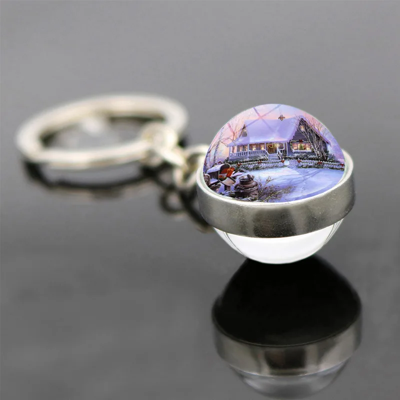 WG-Christmas-Snow-House-Keychain-Pendant-Time-Gem-Stone-Double-Sided ...