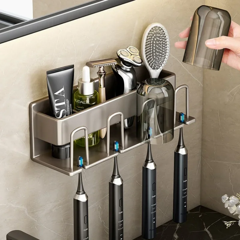 Wall-Mounted-Toothbrush-Holder-Aluminium-Alloy-Toothpaste-Rack-Drill ...