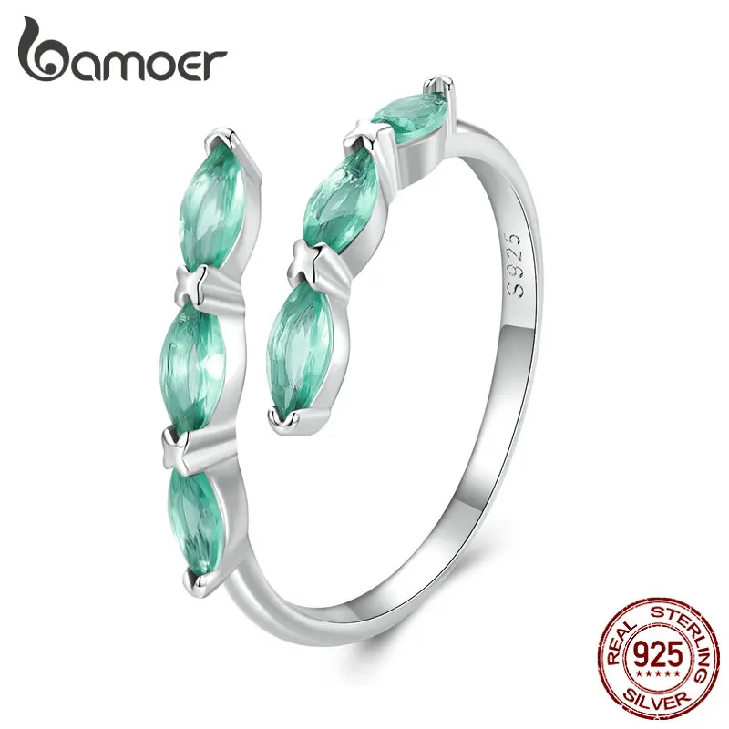 Bamoer 925 Sterling Silver Light Green Glass Opening Ring Horse's Eye ...