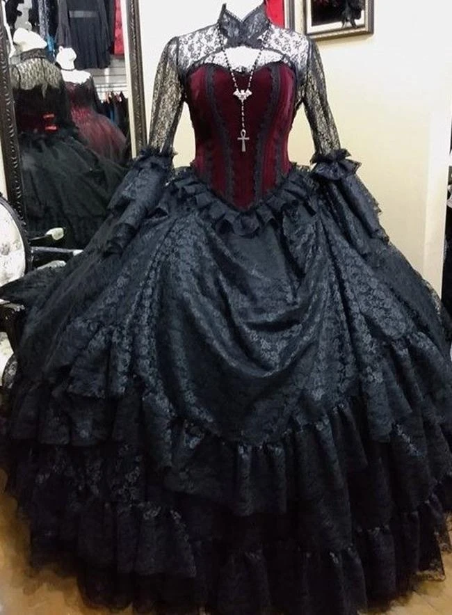 Victorian Gothic Black Steampunk Vampire Wedding Dresses Lace Bridal ...