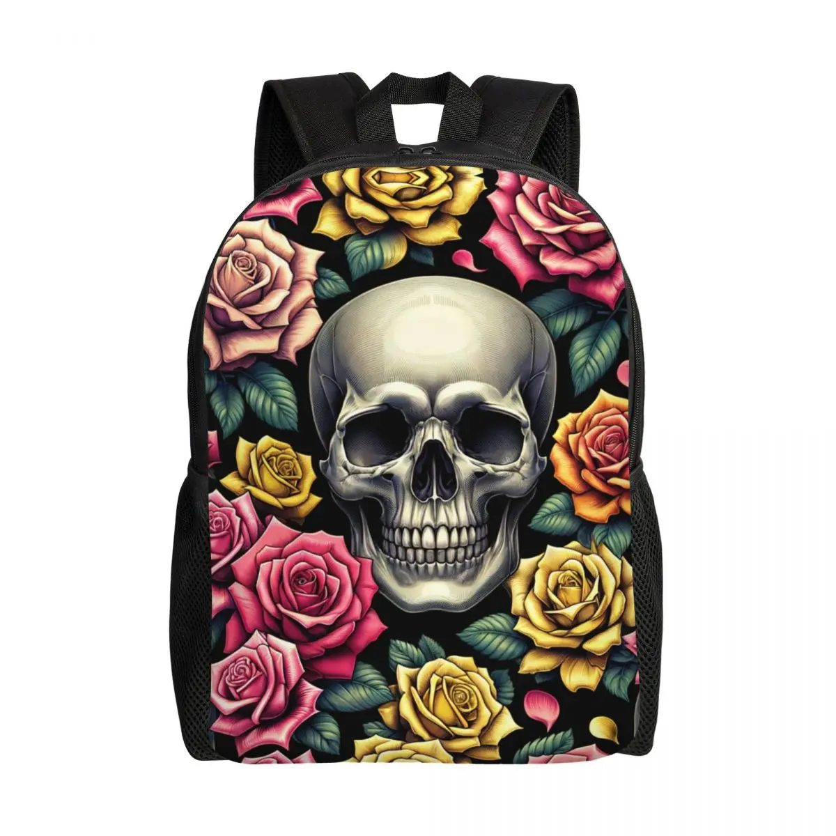 Personalized-Skull-Rose-Backpacks-Men-Women-Basic-Bookbag-for-School ...