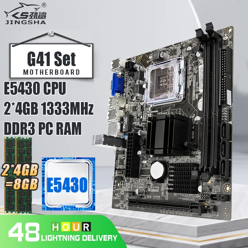 JINGSHA kit de placa base G41 con CPU Xeon E5430, 8G, DDR3 RAM, gráficos integrados, Intel, toma ...