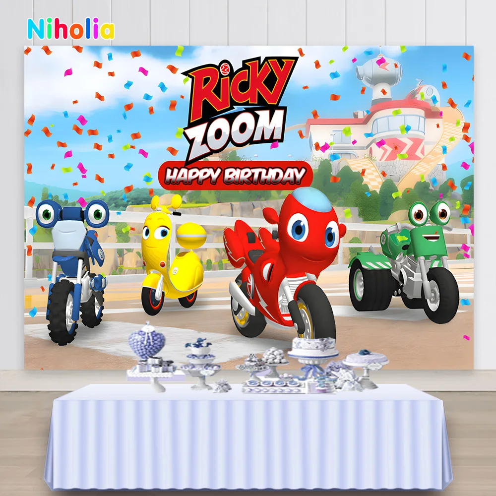 NIHOLIA-Ricky-Zoom-Photo-Backdrop-Happy-Birthday-Cartoon-Motorcycle ...