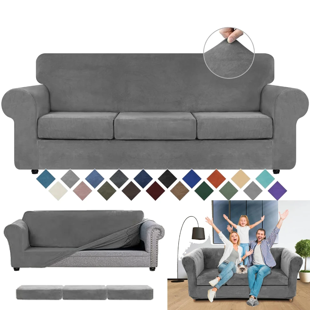 Stretch Velvet Chesterfield Couch Cover with Seat Cushion Cover for ...