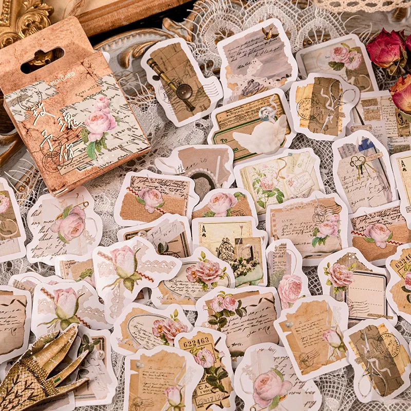 46-Pcs-Kawaii-Vintage-Paper-Stationery-Sticker-Set-Flowers-Letters-For ...