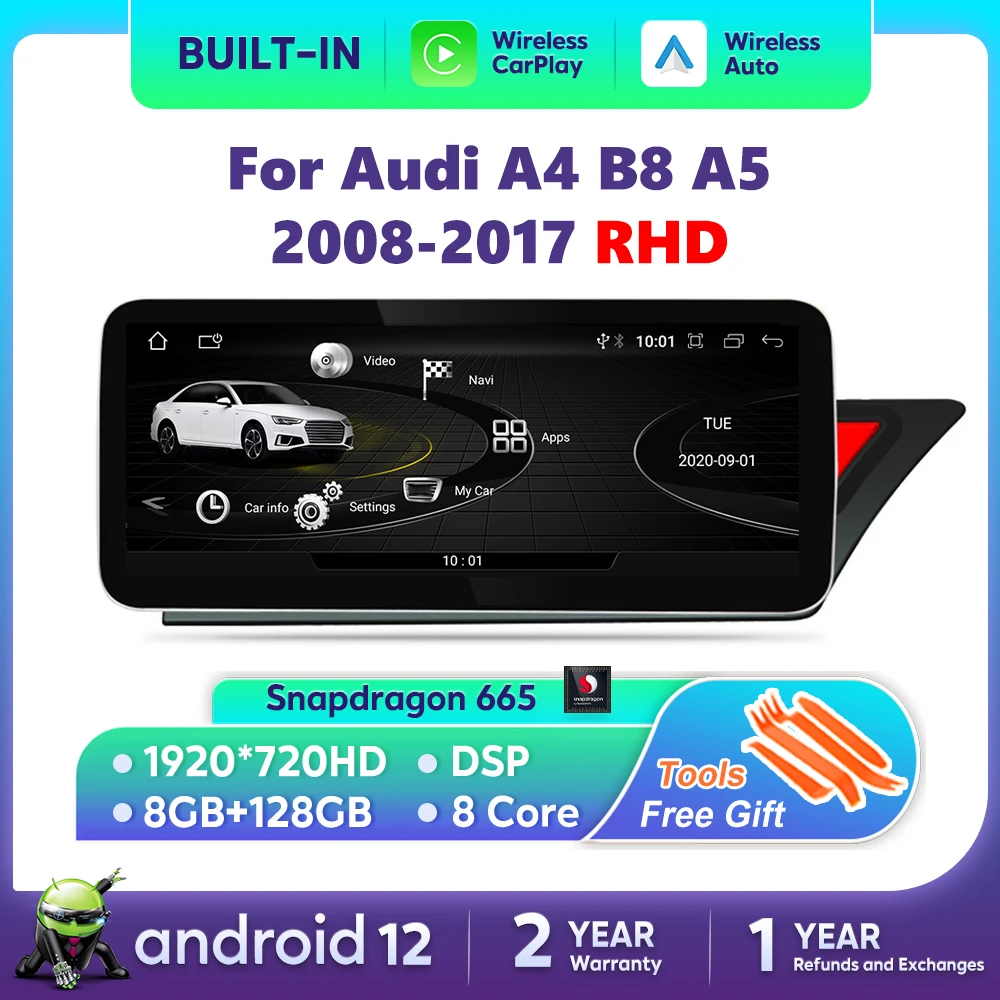 Android 12 Car GPS Navi Radio For Audi A4 B8 A5 2008-2017 RHD WiFi 8+128GB IPS Screen Auto ...