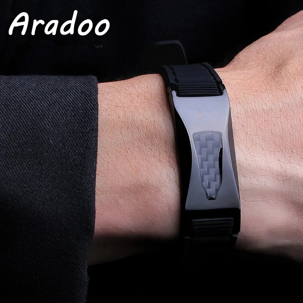 Aradoo-Silicone-Titanium-Steel-Bracelet-Armband-Power-Bio-Carbon-Fiber ...