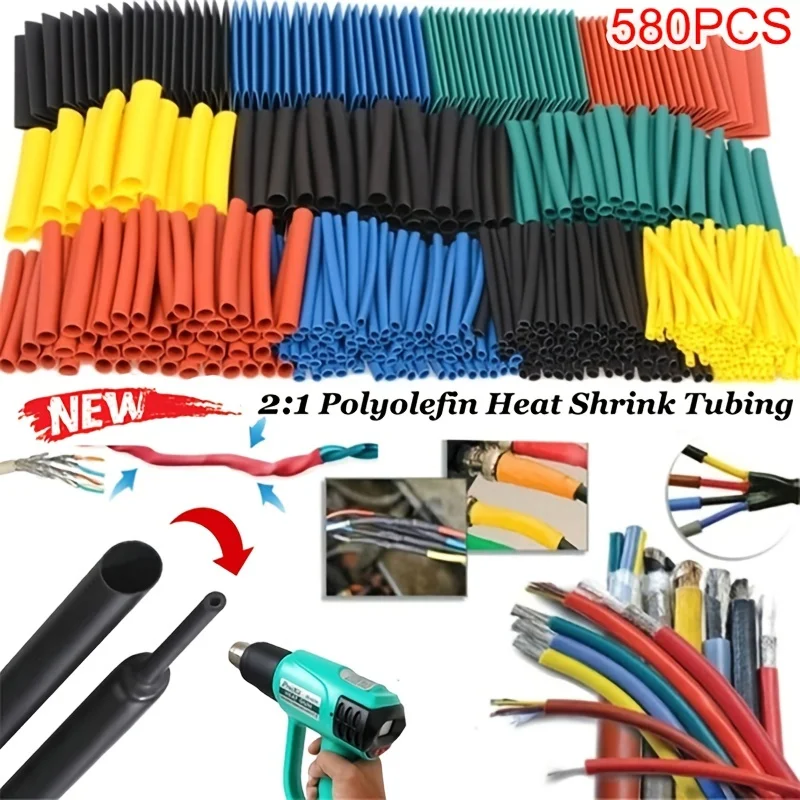 Easy-Apply-580pc-Cable-Sleeve-Kit-Multi-Size-Durable-Heat-Shrink-Tubing ...