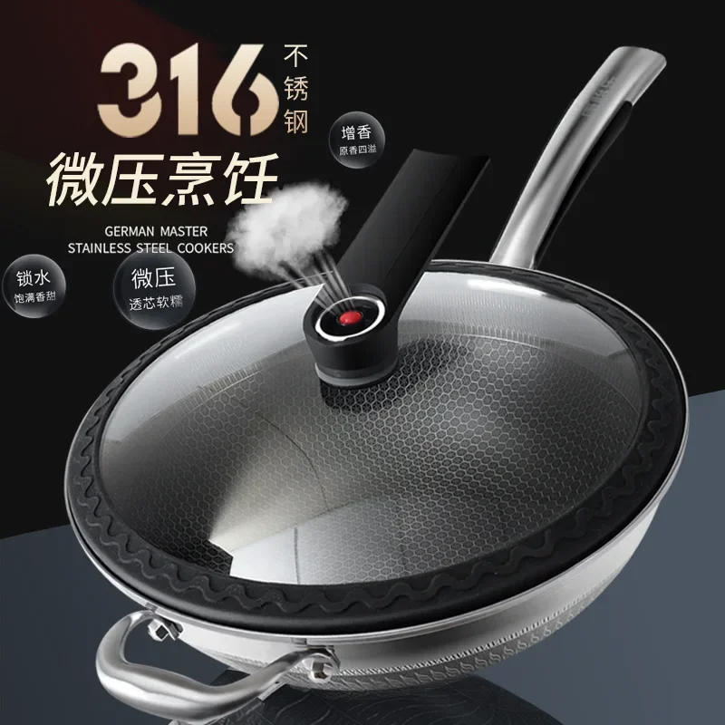 316L-Stainless-Steel-Frying-Pan-Non-Stick-Wok-Household-Pressure ...
