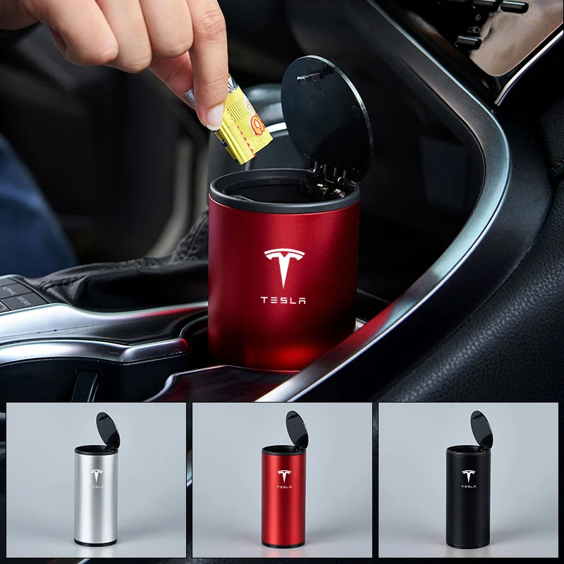 Alloy Car Trash Can Organizer Storage Bag Garbage Bin Ashtray For Tesla ...