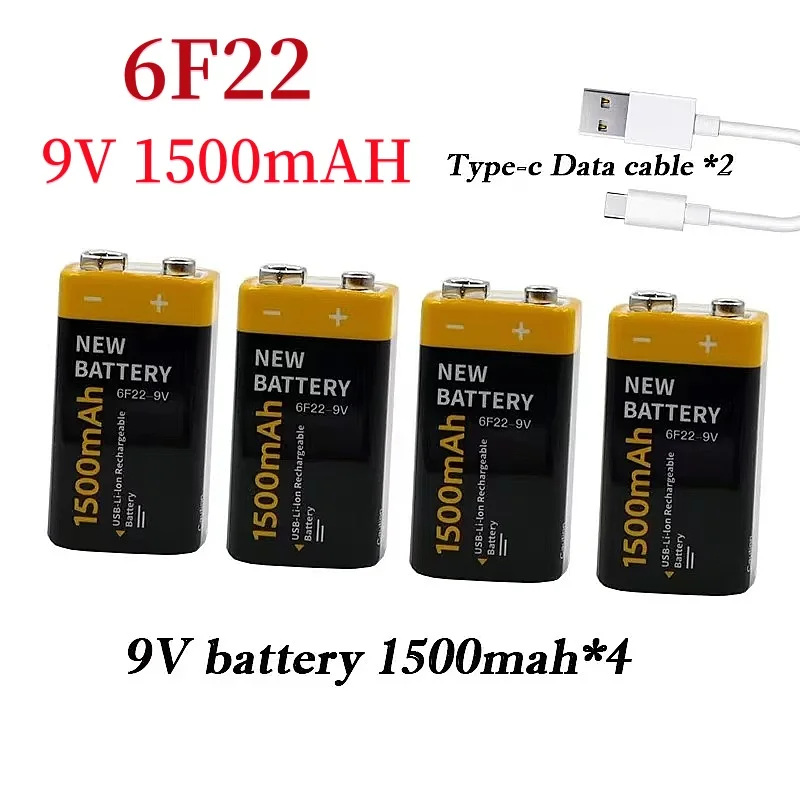 1500mAh 9V Rechargeable Battery Type-C 6F22 9v Li-ion Battery for Metal ...