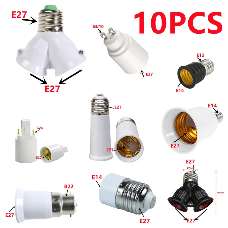 Base de lámpara de 10 piezas, tornillo E27, Base de luz LED E27 a 2 E27, adaptador divisor ...