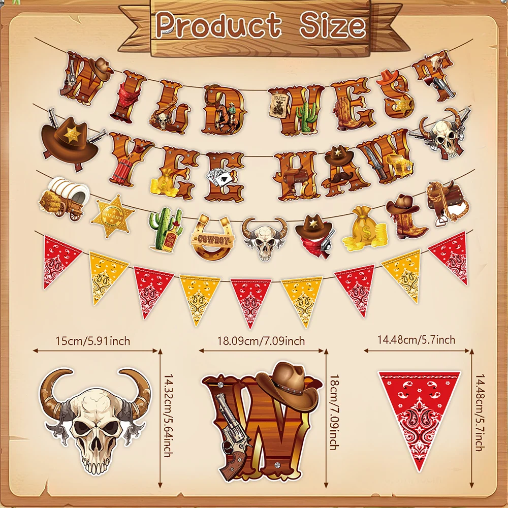 Western Cowboy Party Decorations Bandana Pennant Banner Hangings for ...