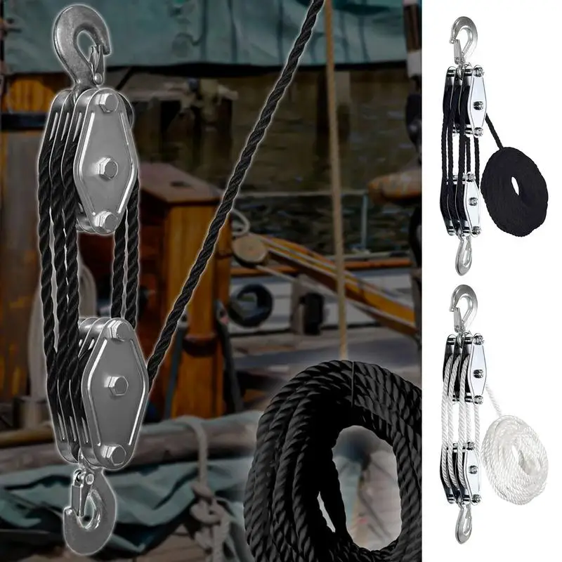 Block-and-Tackle-50-Ft-3-8-Rope-Pulley-Hoist-with-5-1-Lifting-Power ...