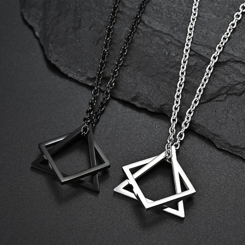 Geometry Interlocking Square Triangle Male Pendant For Men Stainless ...