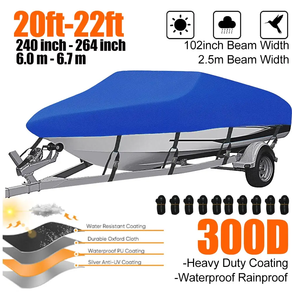 300D-Oxford-Blue-Trailerable-Boat-Cover-Waterproof-Fishing-Ski-Bass ...