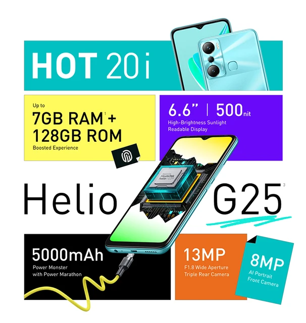 Global Version Infinix Hot 20i X665E 4GB+64GB Smartphone 6.6" Display ...