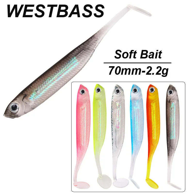 WESTBASS 5PCS Soft Swimbait 7cm-2.2g Vivid Fishing Lure Silicone Worm ...