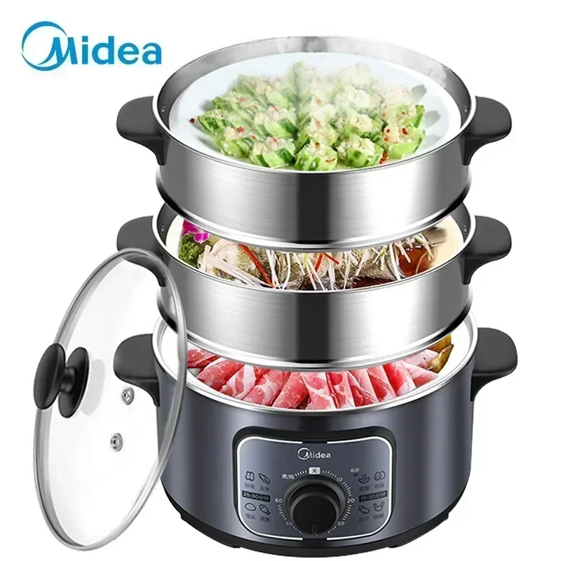 Midea Steamer 10L 220V 1300W Electric Food Steamer 26cm Diameter Steam ...