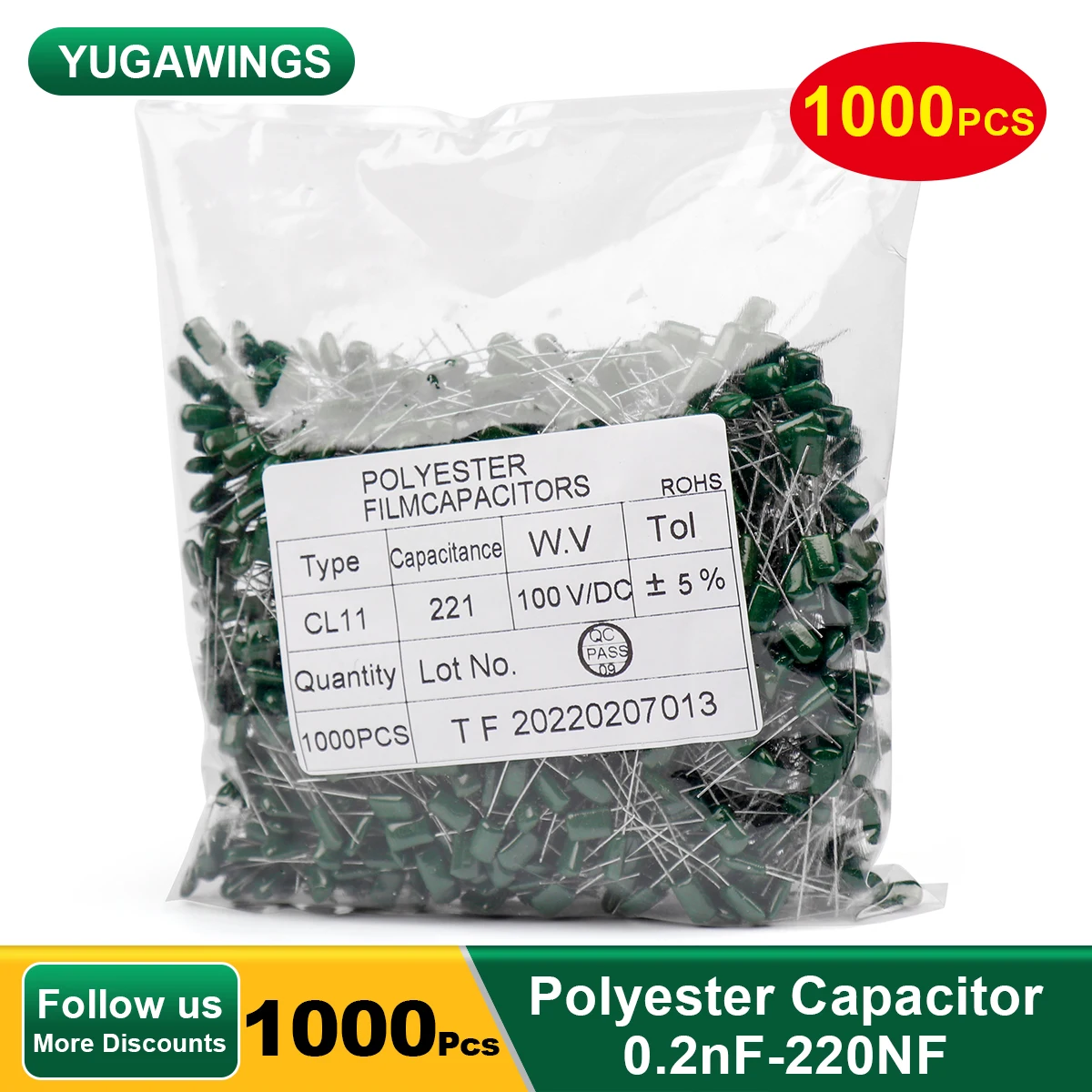 1000Pcs Yugawings Polyester Film Capacitor 100V Metalized Mylar ...
