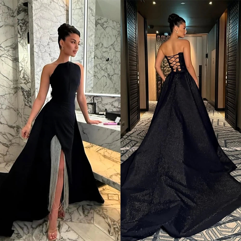 Customized Delicate Black Jersey Evening Dress Temperament Strapless ...