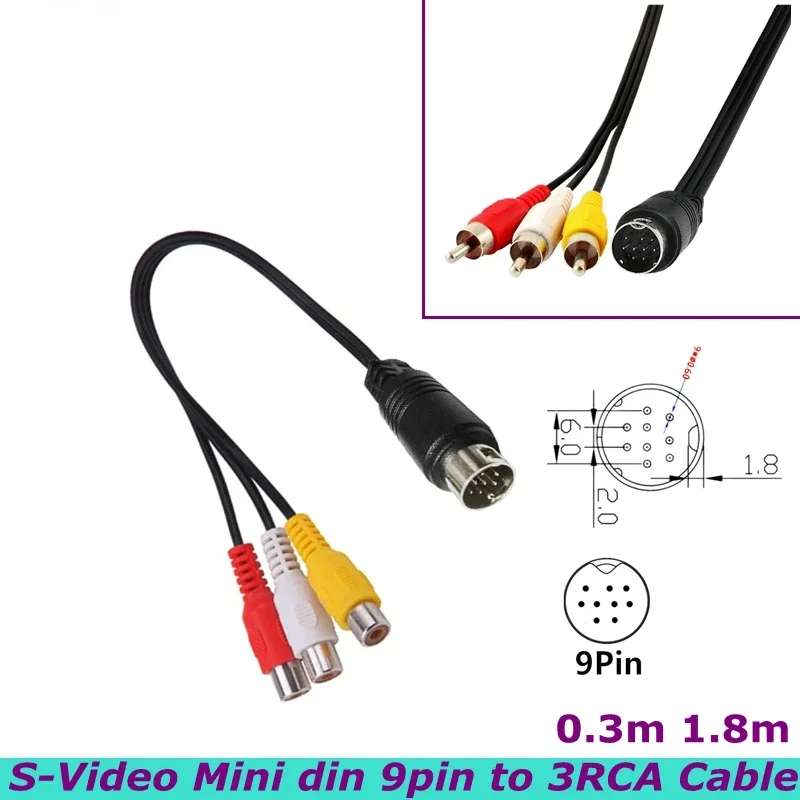 Cable-adaptador-Mini-DIN-9pin-s-video-a-3-RCA-macho-hembra-para-RGB-TV ...