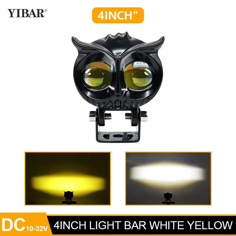 1pcLED-Lens-Spotlight-Dual-Color-White-Yellow-Light-Owl-Auxiliary-Fog ...