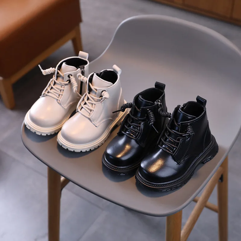 Girls-Leather-Boots-Kids-Fashion-Rubber-Boots-Soft-Sole-Side-Zip ...