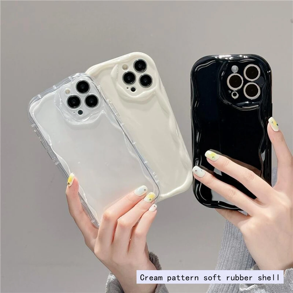 Funda-de-tel-fono-transparente-con-patr-n-de-onda-Color-s-lido-crema ...
