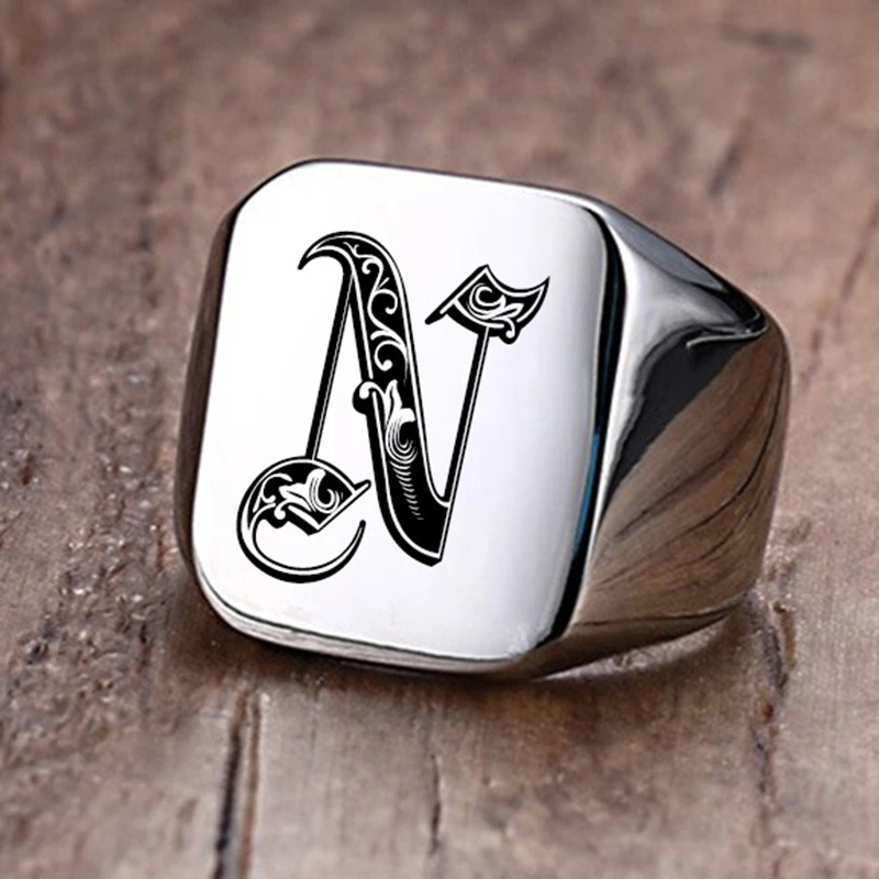 Vnox Retro Initials Signet Ring For Men 18mm Bulky Heavy Stamp Male ...