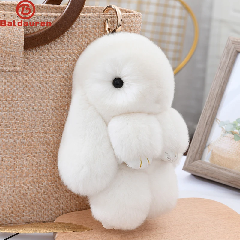 Three Model Size 100% Natural Rex Rabbit Fur Cute Fluffy Bunny Keychain ...