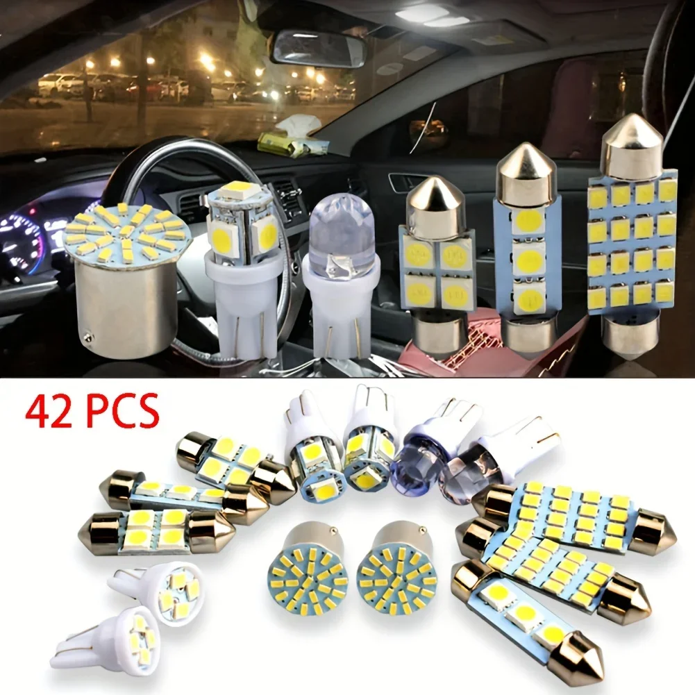 42PCS-White-Interior-Light-Bulbs-T10-6000K-Replacement-LED-Light-Dome ...