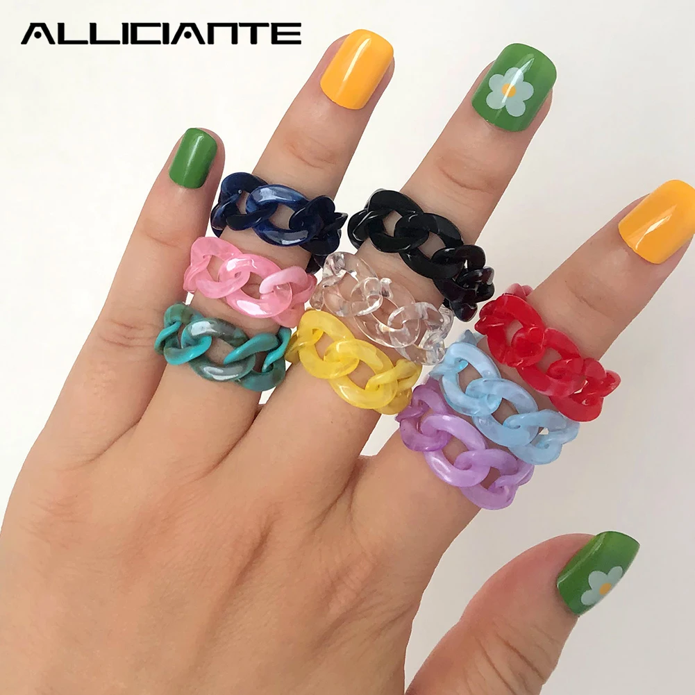 Bohemia-Colorful-Acrylic-Chain-Ring-For-Women-Girls-Transparent-Resin ...