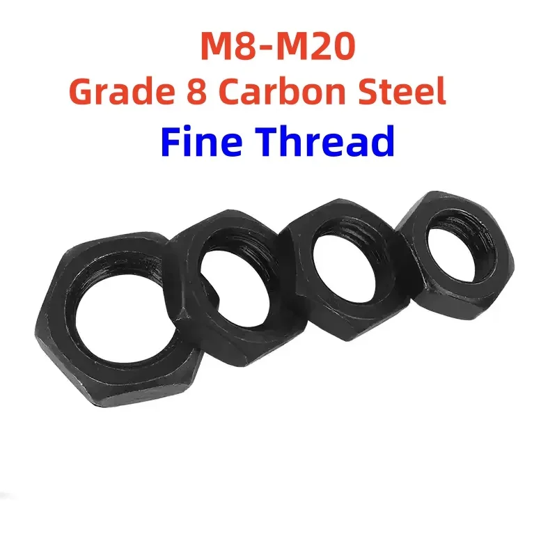 Grade 8 Black Carbon Steel Fine Thread Hexagon Thin Nuts M8 M10 M12 M14 ...