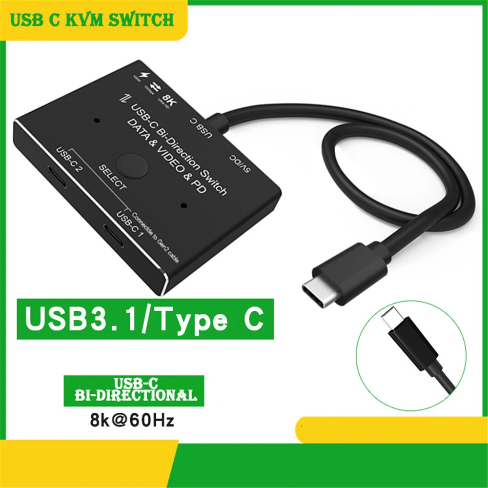 1x2-2x1-USB-C-KVM-two-way-Switch-USB-3-1-splitter-data-video-switcher ...
