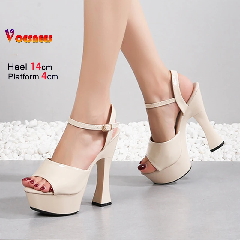 14CM High Heel Summer Model Shoes Women Sandals Simple Buckle Strap ...