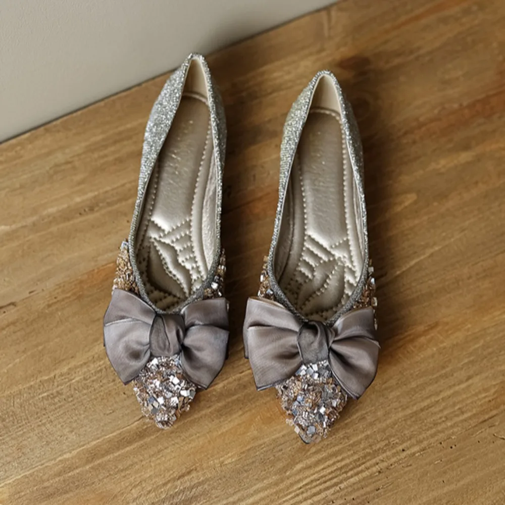 Sharp Pointed Flat Shoes for Women 2026 New Silk and Satin Rhinestone ...