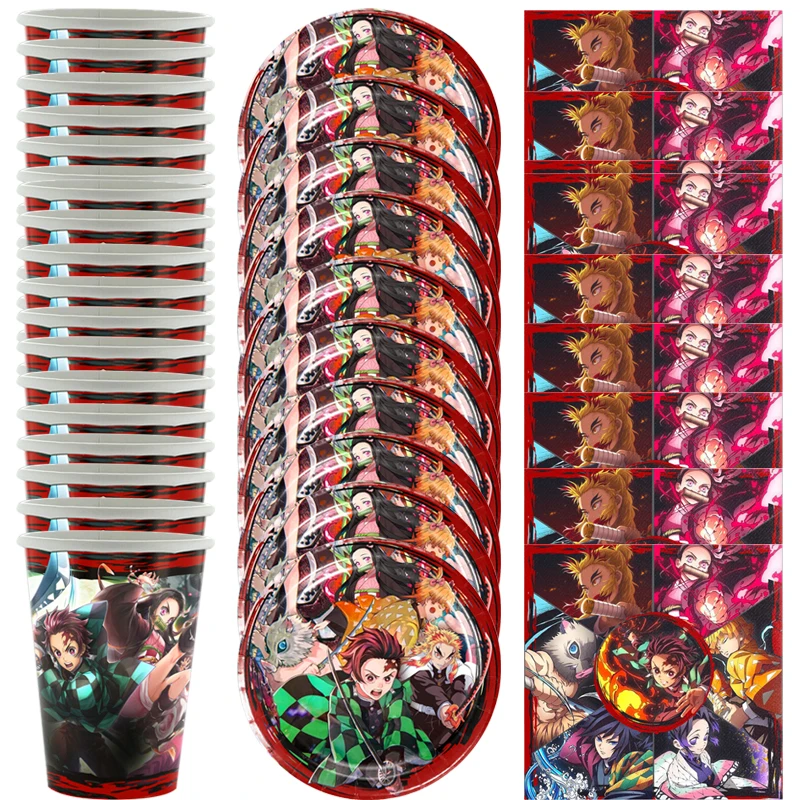 60pcs-lot-Demon-Slayer-Theme-Tableware-Set-Happy-Birthday-Party-Plates ...