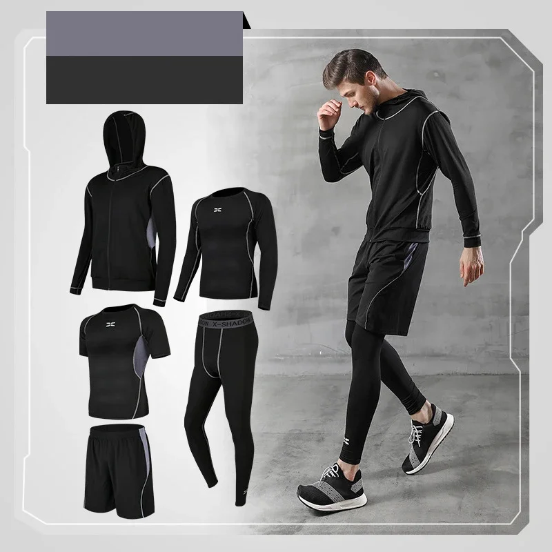 5Pcs-Men-s-Sportswear-Suit-Black-Tight-Sports-Yoga-Sets-Workout ...