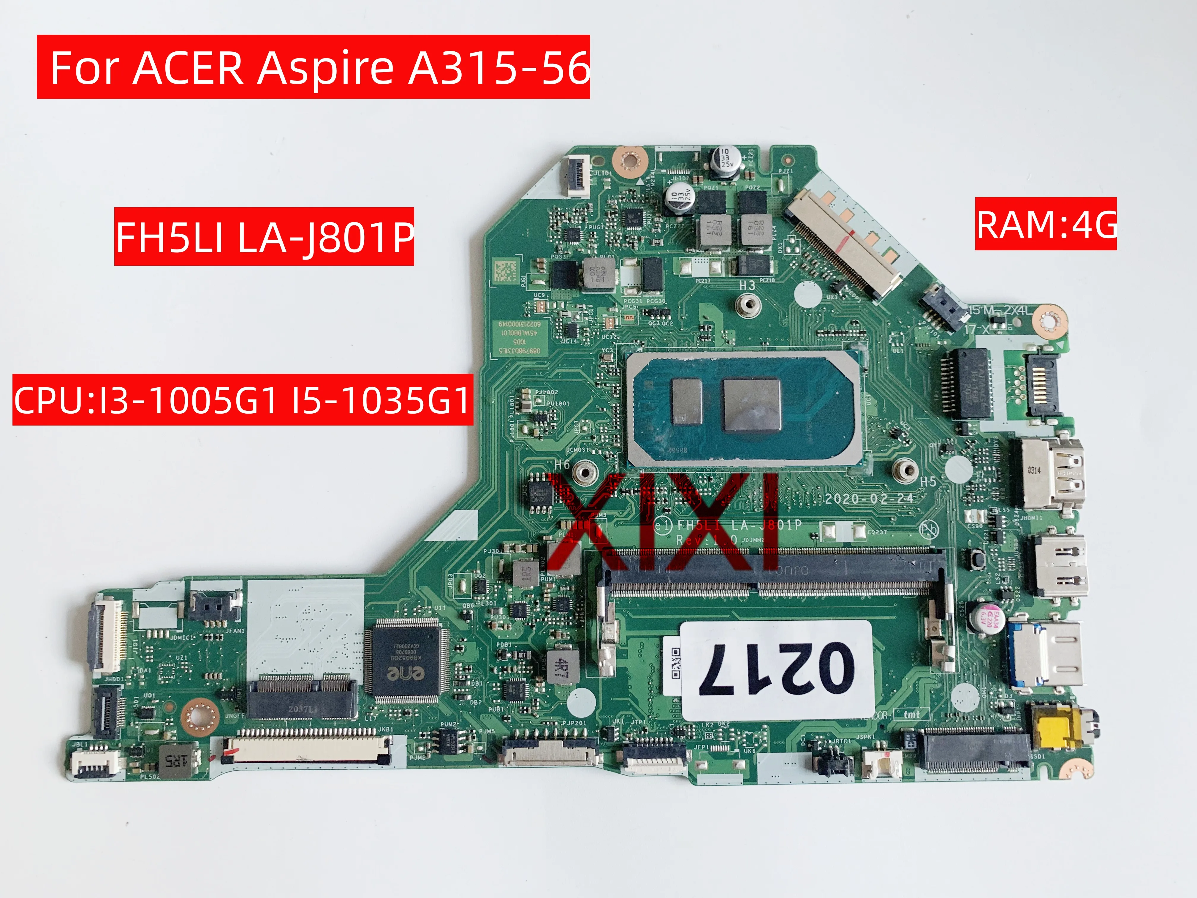 FH5LI LA-J801P For ACER Aspire A315-56 Laptop Motherboard With CPU:I3 ...