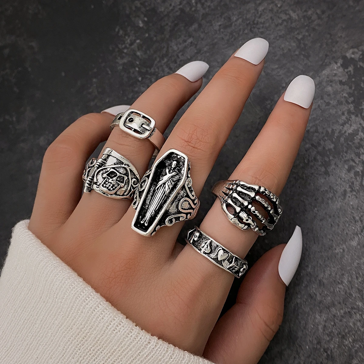 Punk-Religion-Skull-Rings-Set-for-Women-Men-Silver-Color-Metal-Gothic ...