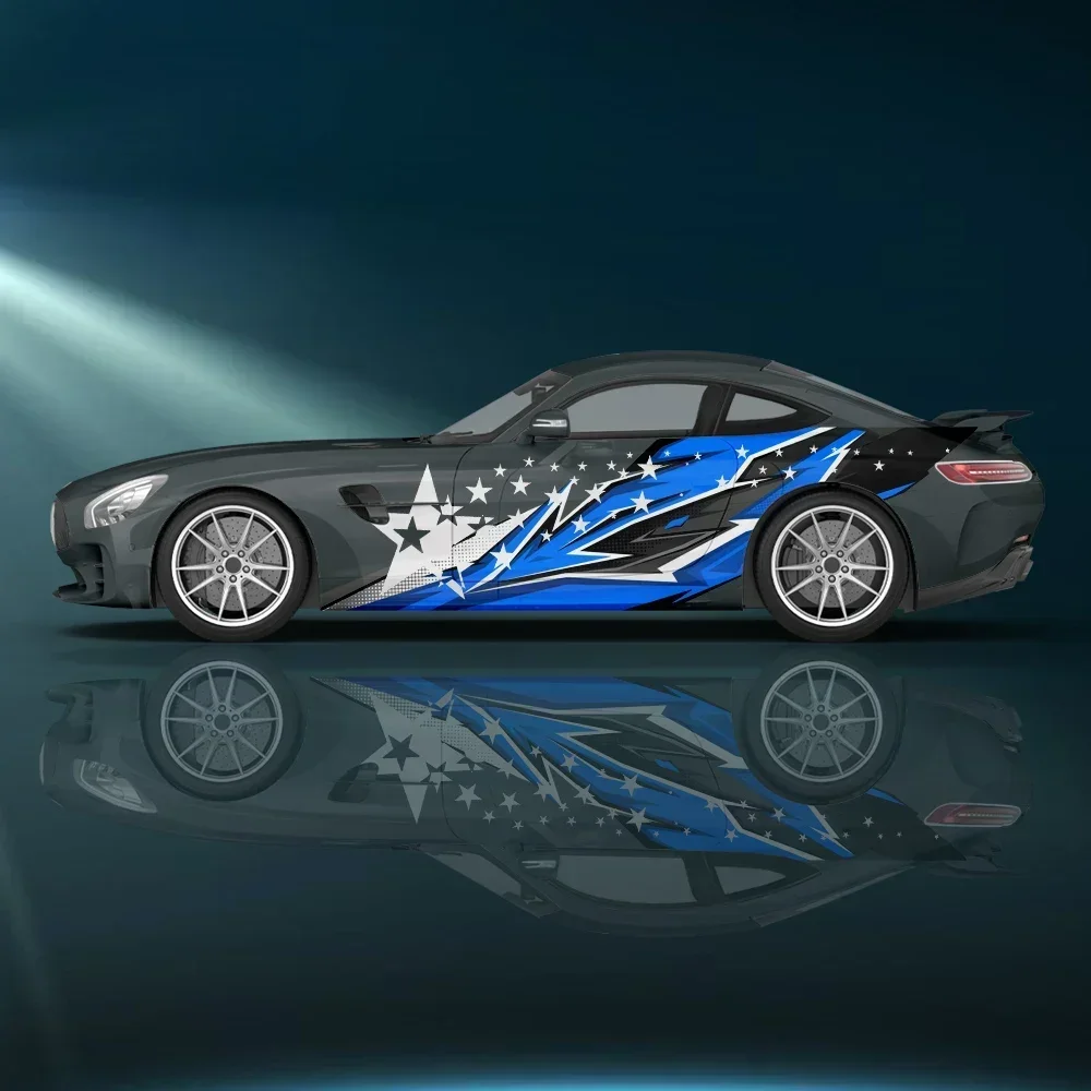 Full color stars and stripes Car body side sticker racing full color ...