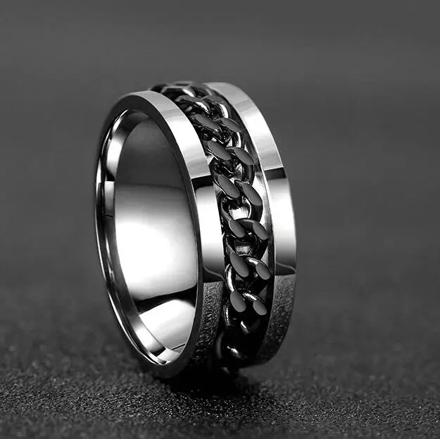 Cool Stainless Steel Rotatable Men Ring High Quality Spinner Chain Punk ...