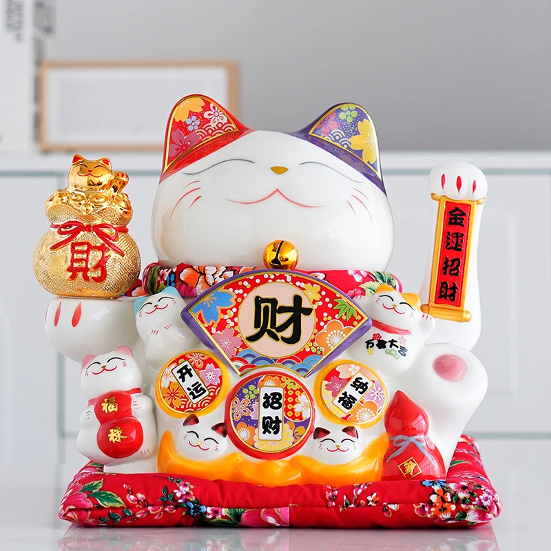 10-2-Inch-Large-Lucky-Cat-Ornaement-Maneki-Neko-Ceramic-Beckoning-Cat ...