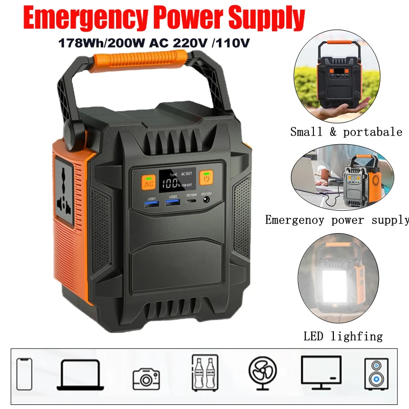AC-110V-20V-200W-Power-Station-Portable-Solar-Generator-Emergency ...